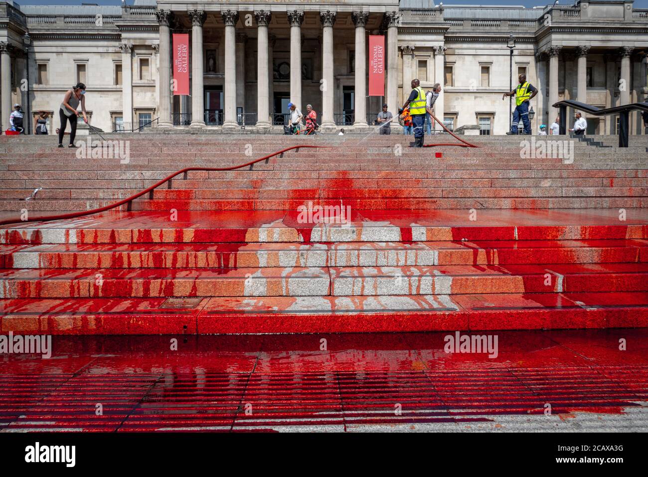 09/08/20 London, UK. XR activists covered the stairs of Trafalgar Sq ...