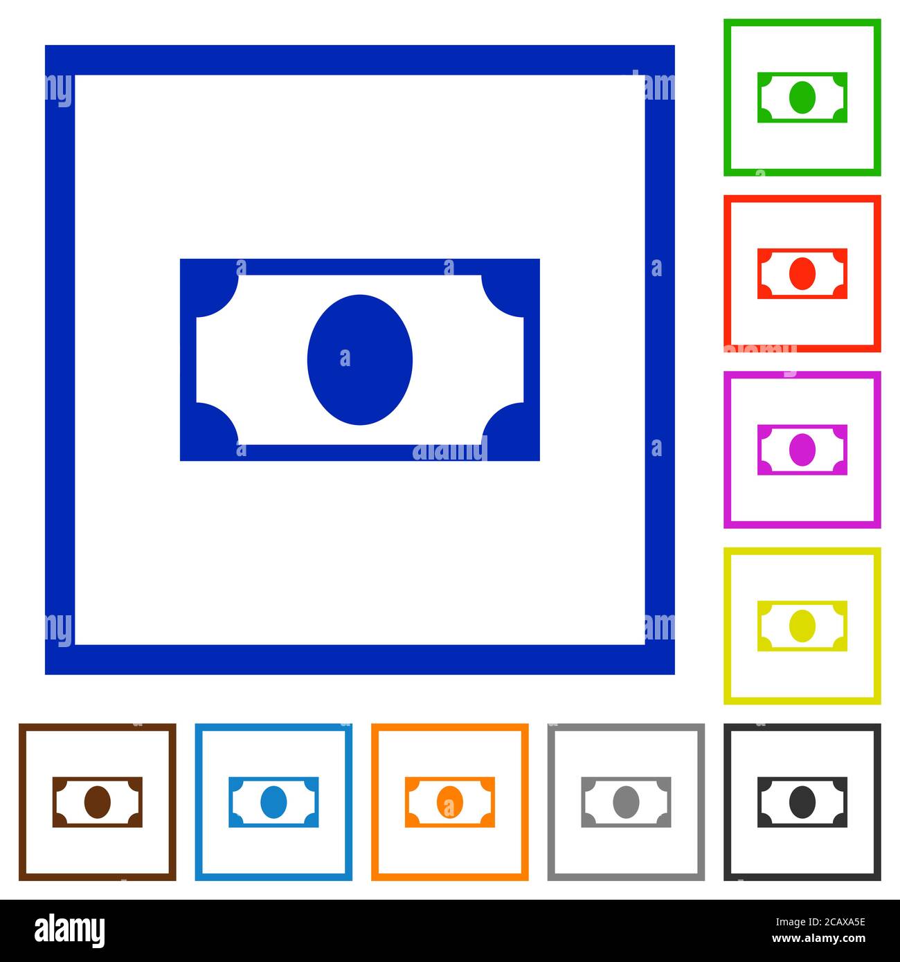 Single banknote flat color icons in square frames on white background ...