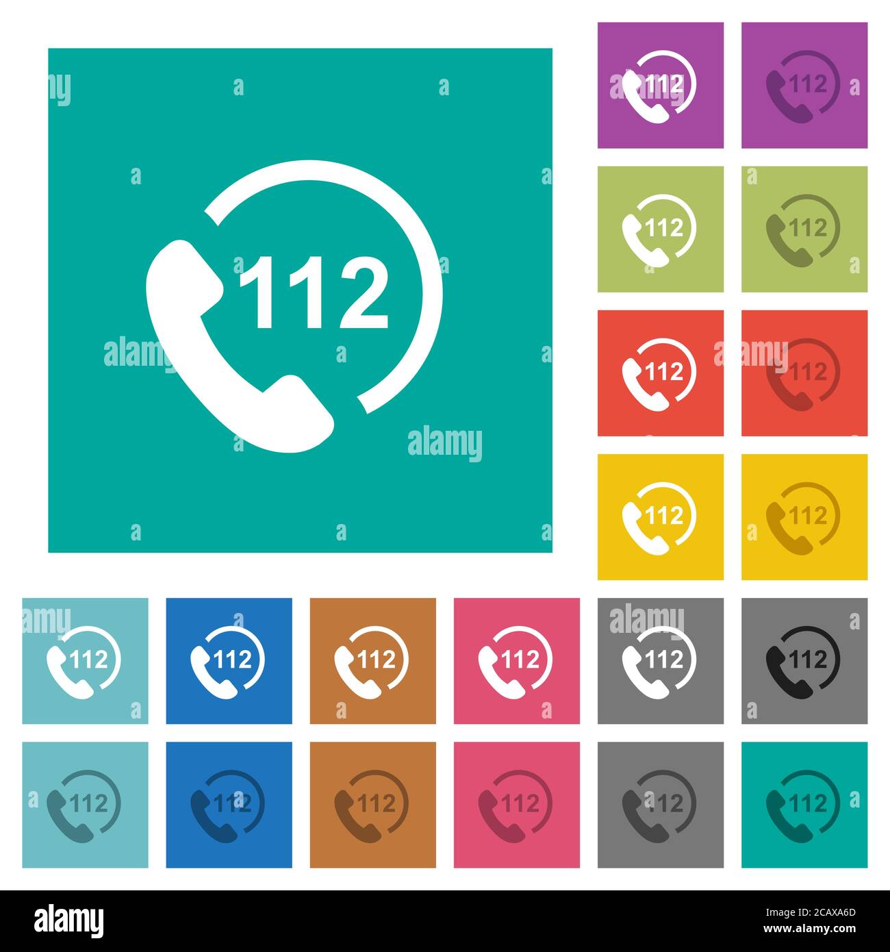 Emergency call 112 multi colored flat icons on plain square backgrounds ...