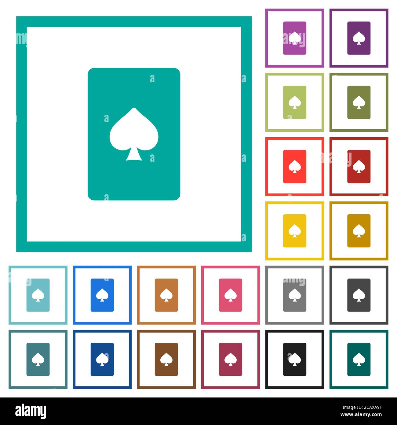 Spades card symbol flat color icons with quadrant frames on white ...