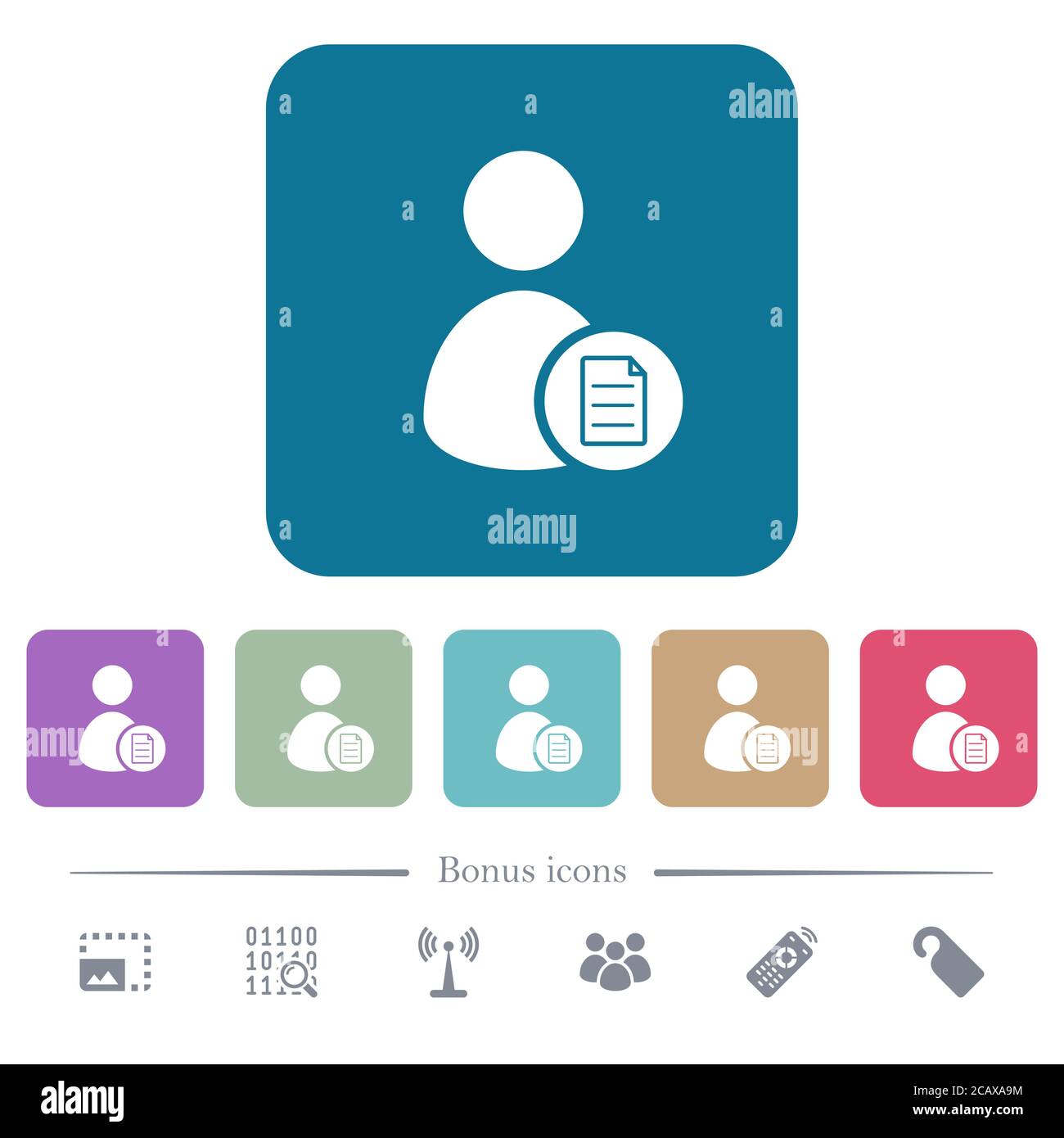 User account properties white flat icons on color rounded square ...
