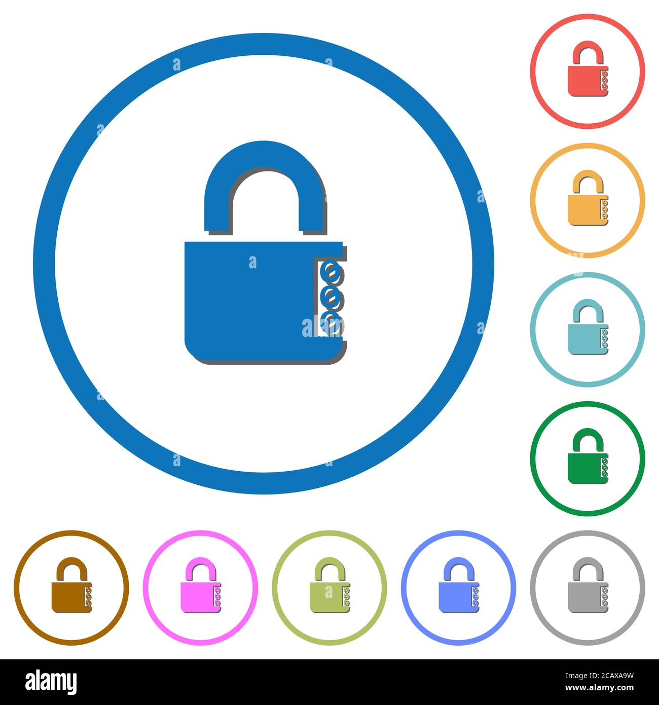Locked combination lock with side numbers flat color vector icons with ...