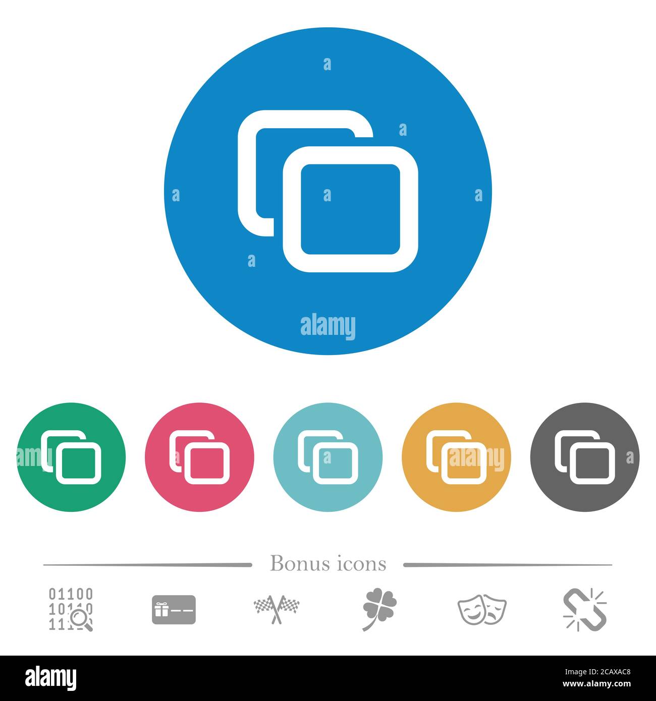 Tabs flat white icons on round color backgrounds. 6 bonus icons ...