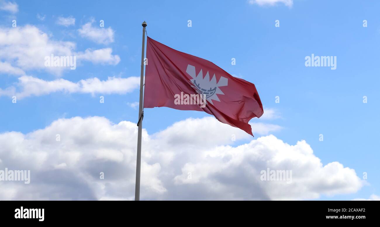 Kiel flag at a flagpole moving in the wind against the sky Stock Photo - Alamy
