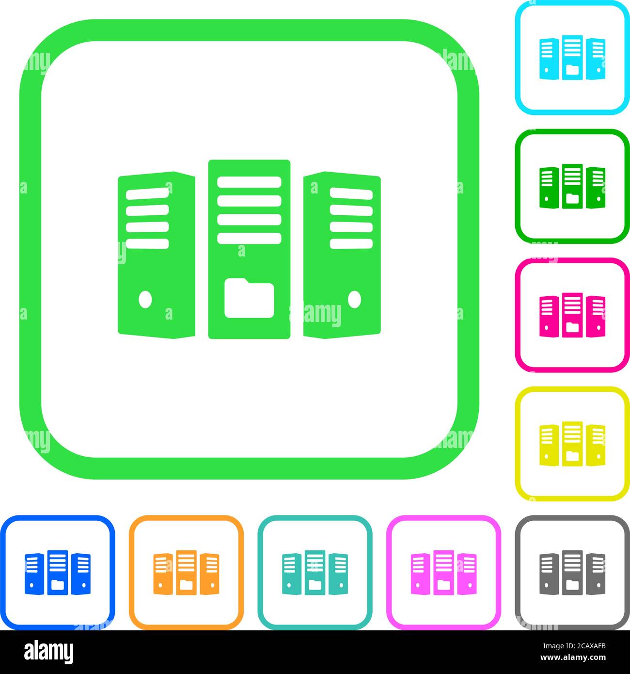 File server vivid colored flat icons in curved borders on white ...