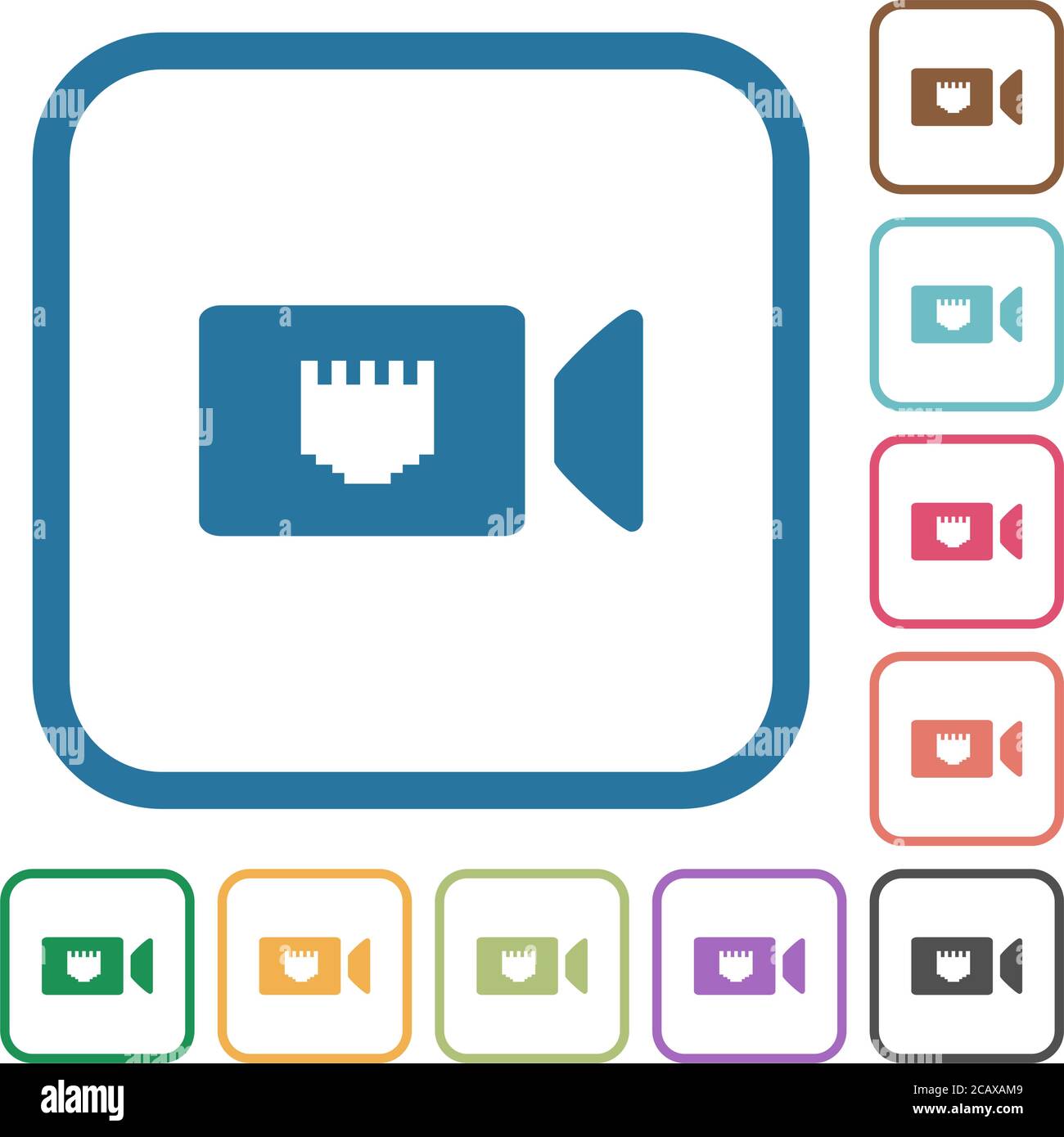 IP camera simple icons in color rounded square frames on white ...