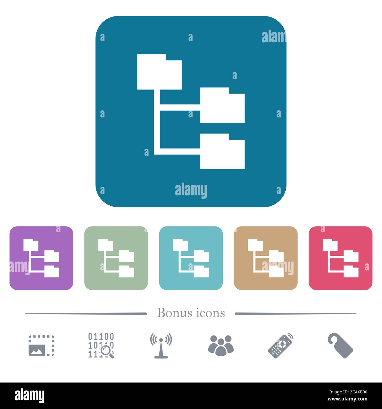 Folder structure white flat icons on color rounded square backgrounds ...