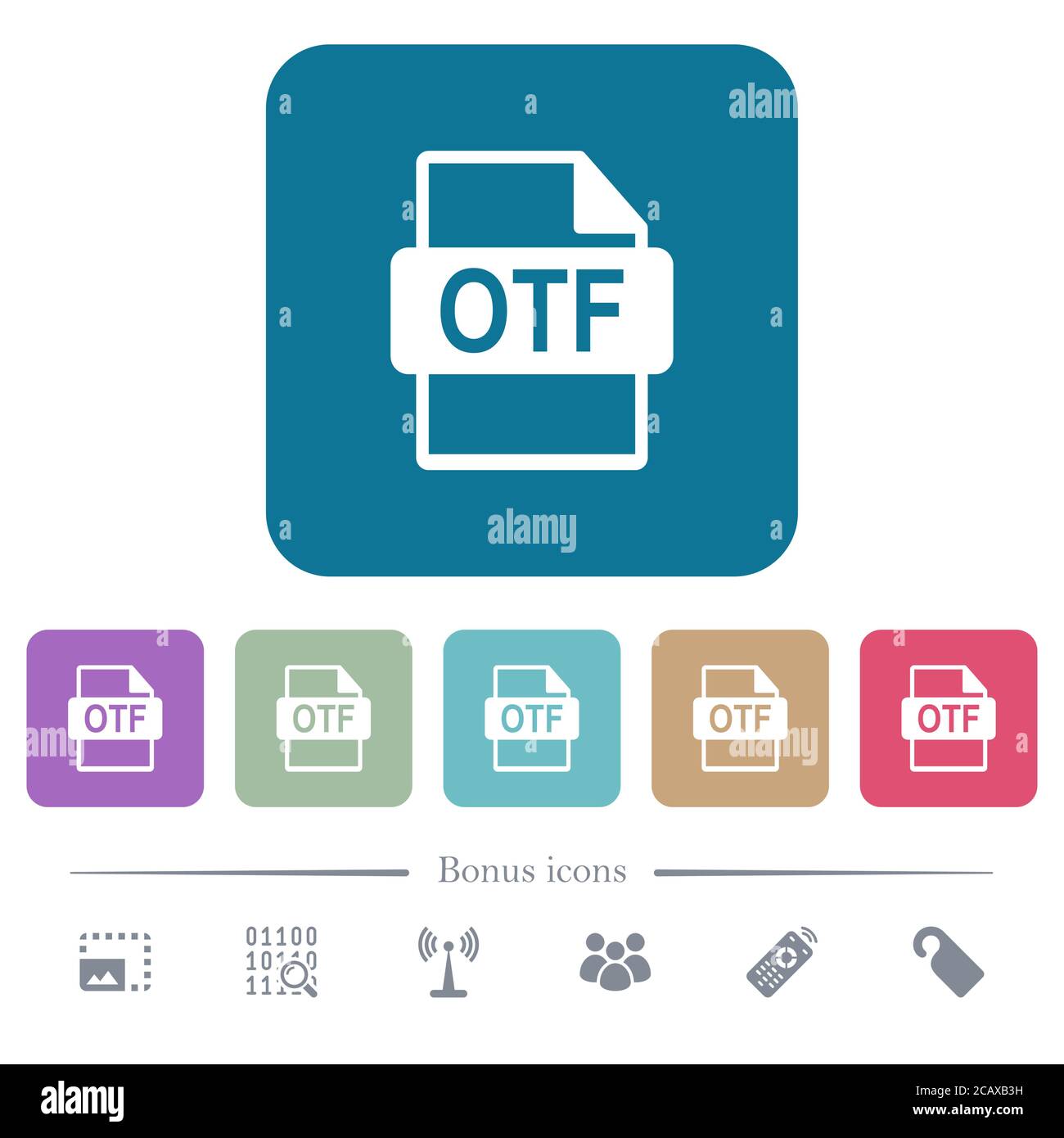 OTF file format white flat icons on color rounded square backgrounds. 6 ...