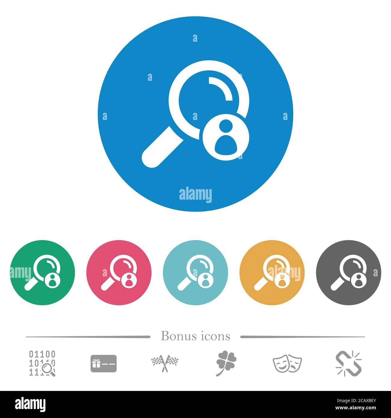 Search member flat white icons on round color backgrounds. 6 bonus ...