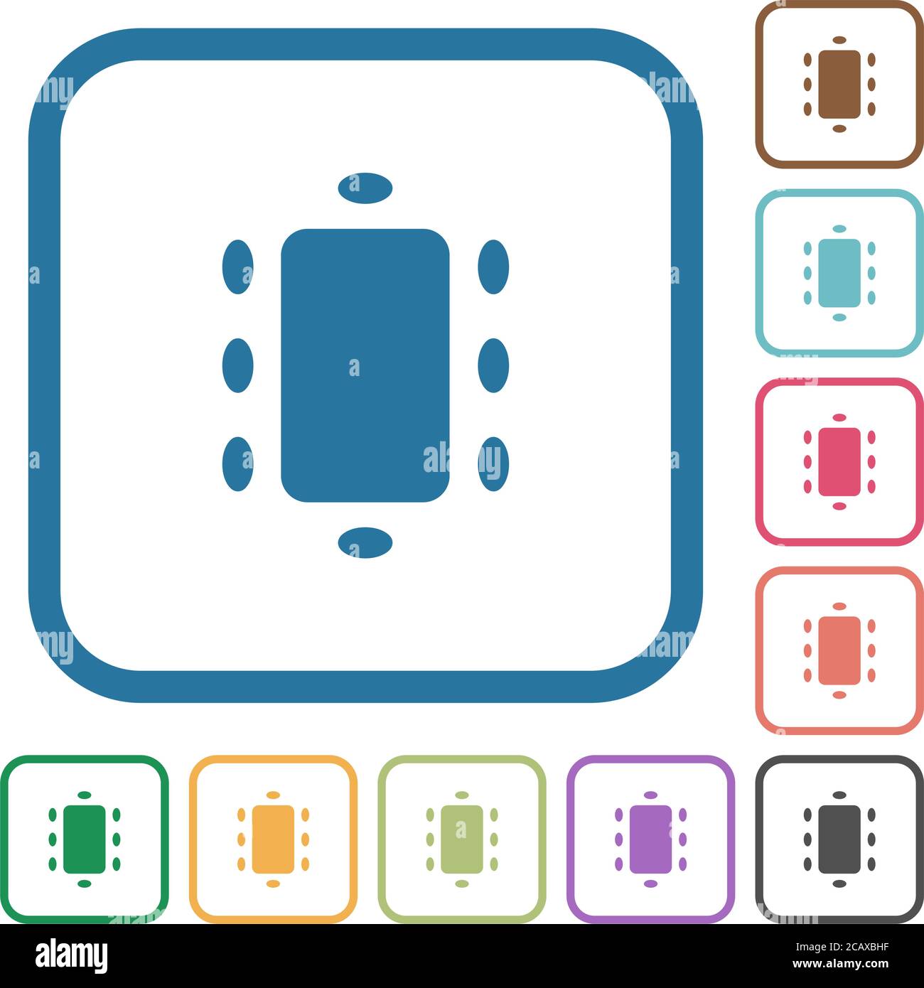 Meeting simple icons in color rounded square frames on white background ...