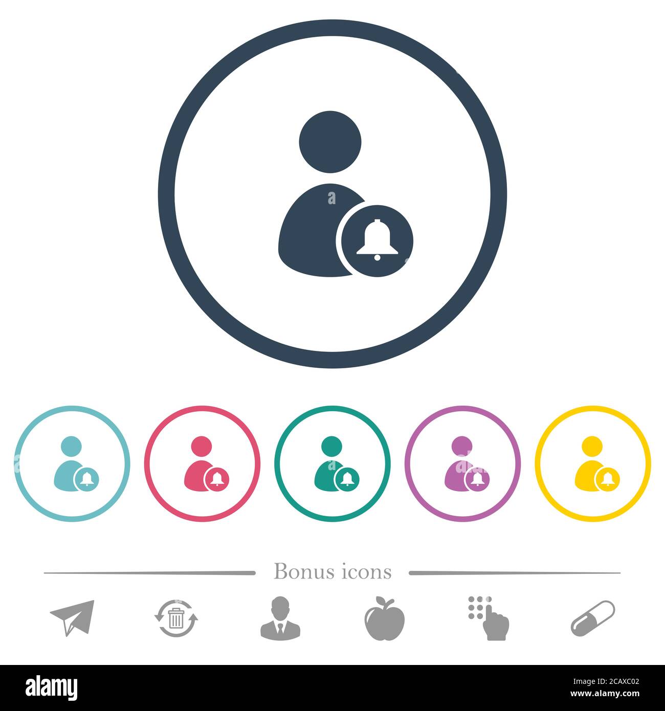 Notify user flat color icons in round outlines. 6 bonus icons included ...