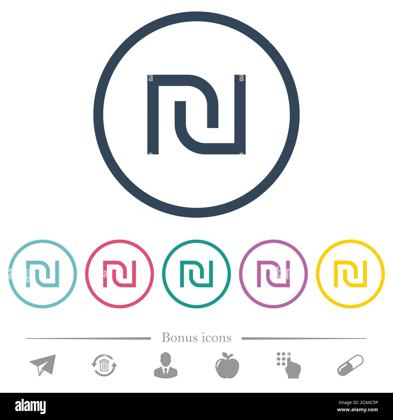 Israeli new Shekel sign flat color icons in round outlines. 6 bonus ...