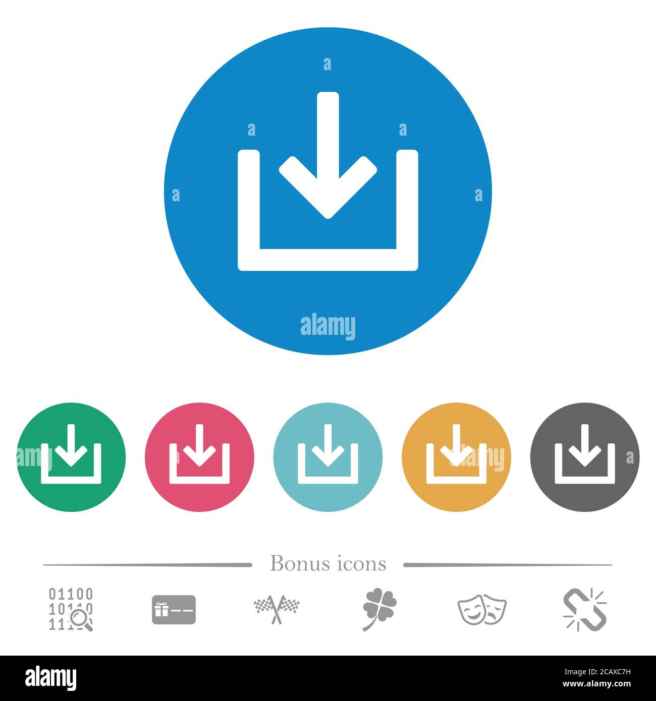 Import item flat white icons on round color backgrounds. 6 bonus icons ...