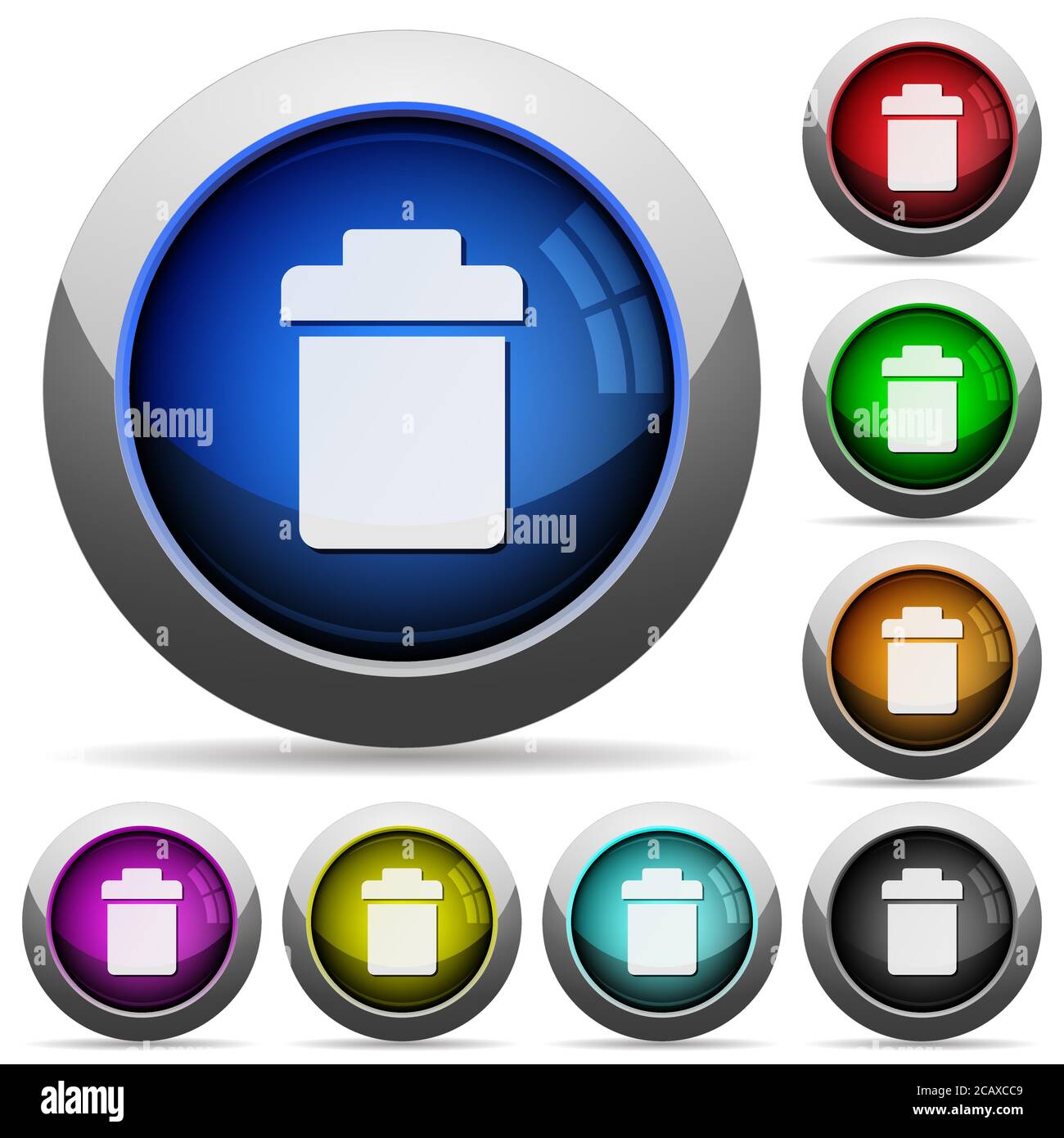 Single trash icons in round glossy buttons with steel frames Stock ...