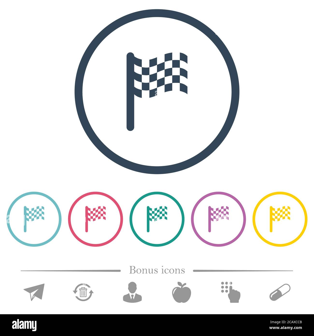 Single race flag flat color icons in round outlines. 6 bonus icons ...