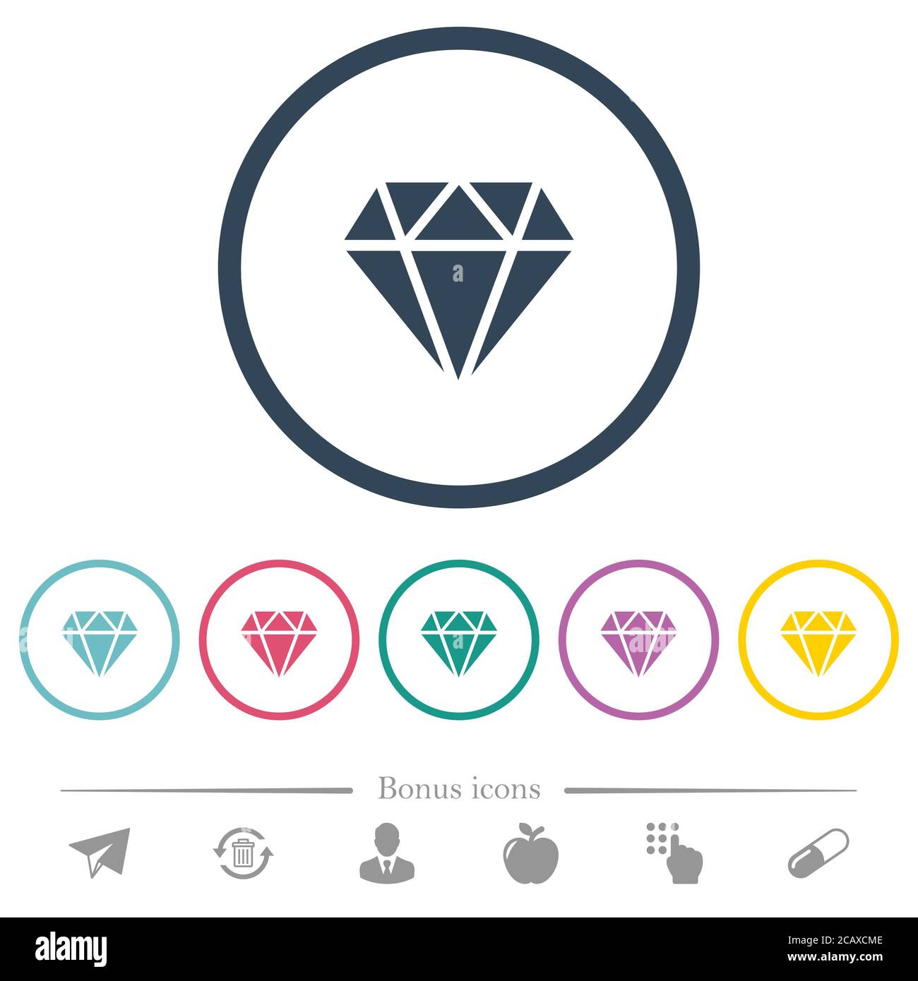 Diamond flat color icons in round outlines. 6 bonus icons included ...