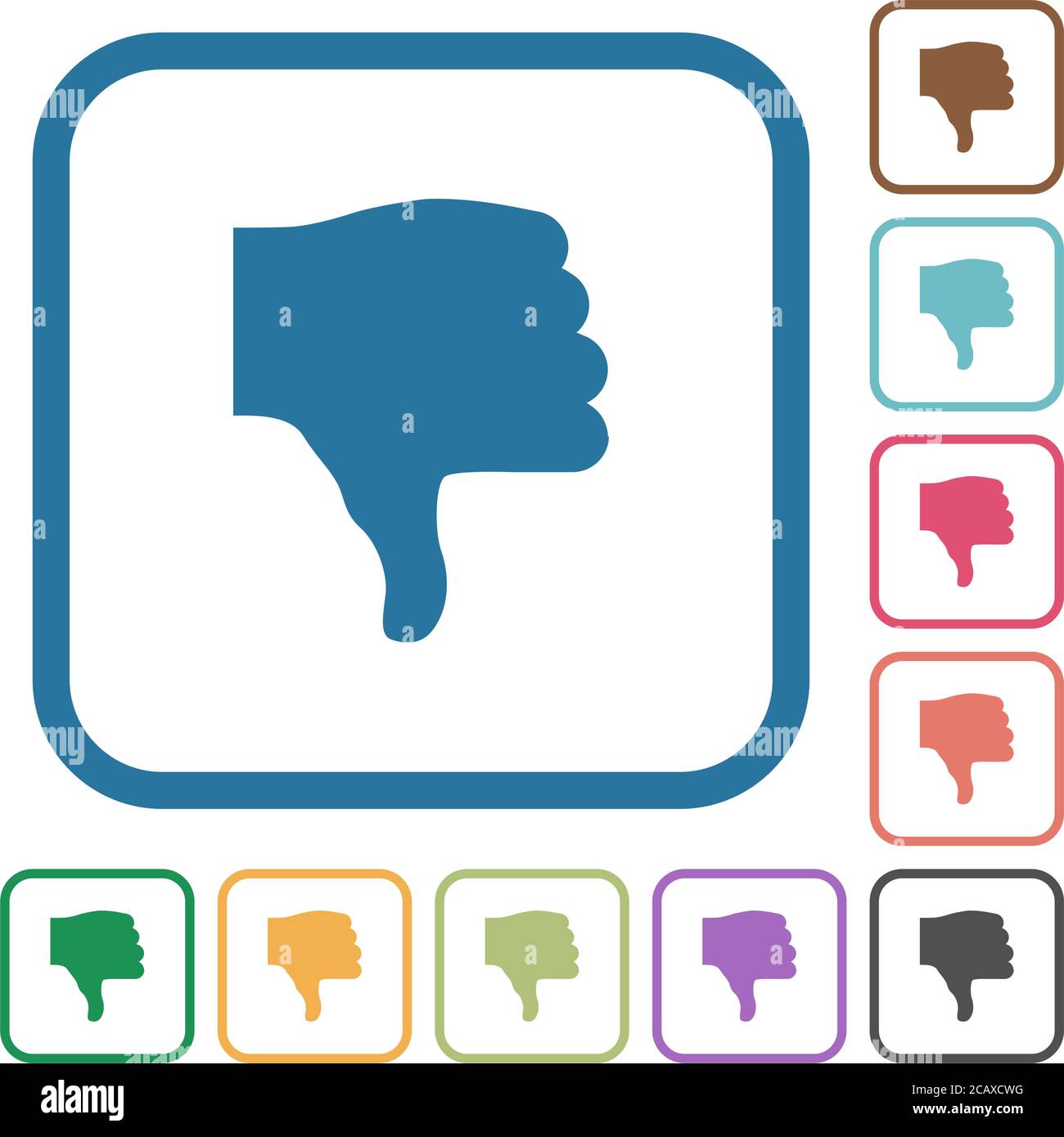 Thumbs down simple icons in color rounded square frames on white ...