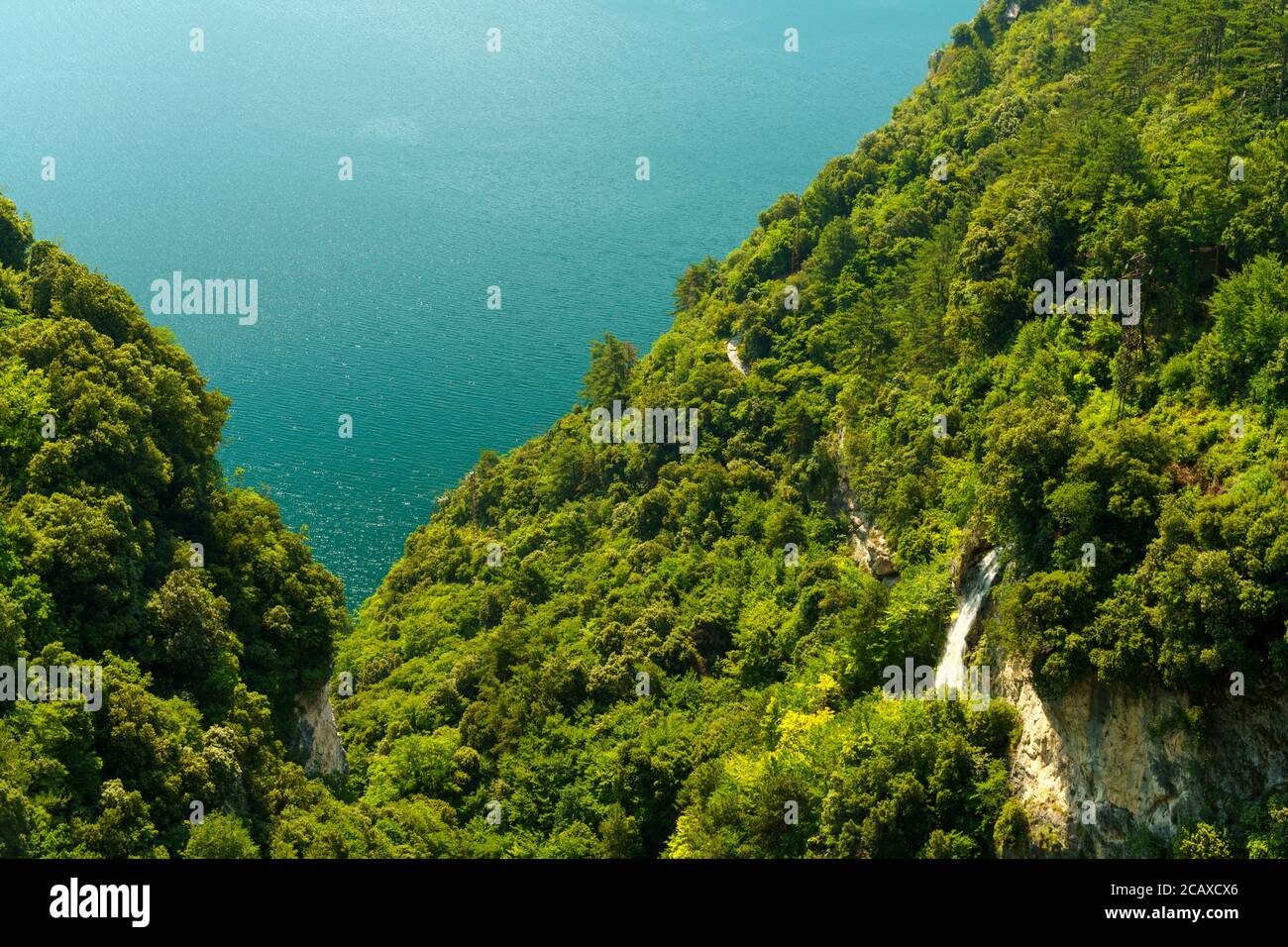 Path of Ponale, on the Garda lake, Trentino, Italy, made from the old ...