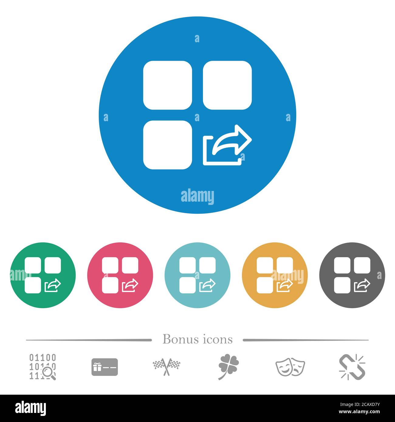 Export component flat white icons on round color backgrounds. 6 bonus ...