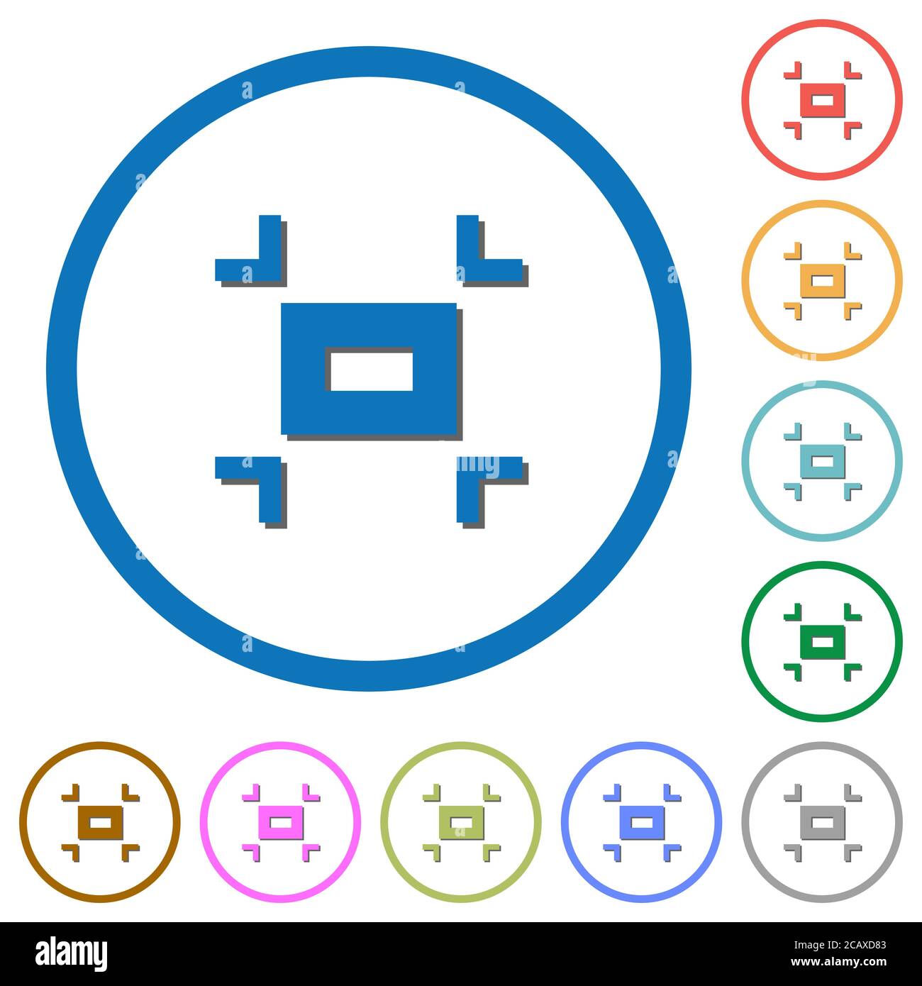 Small screen flat color vector icons with shadows in round outlines on ...