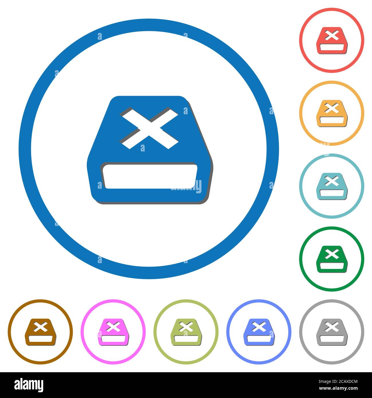 Uninstall flat color vector icons with shadows in round outlines on ...