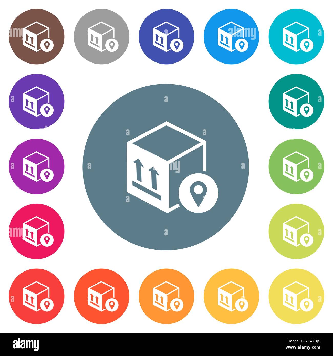 Package tracking flat white icons on round color backgrounds. 17 ...