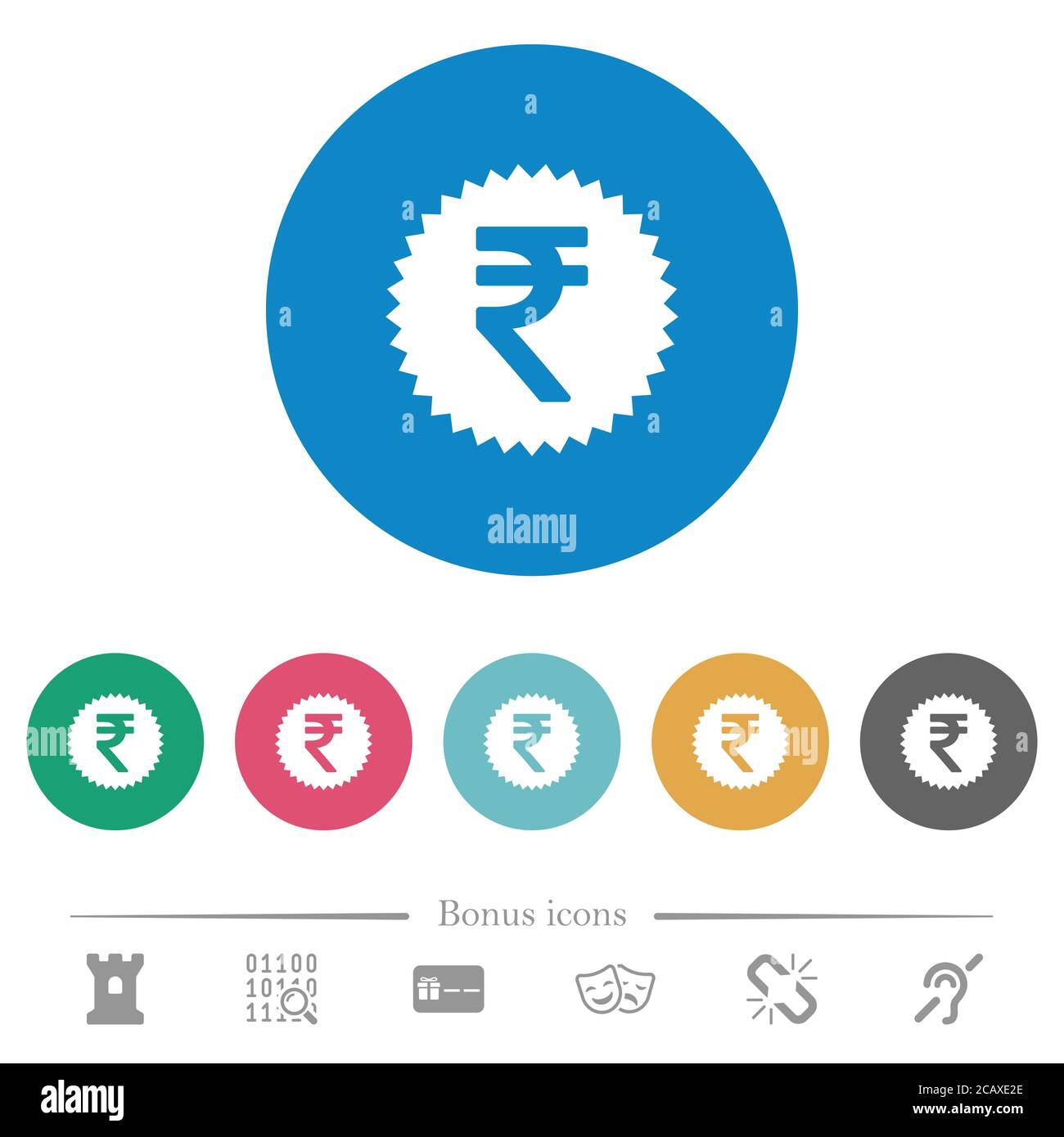 Indian Rupee sticker flat white icons on round color backgrounds. 6 ...