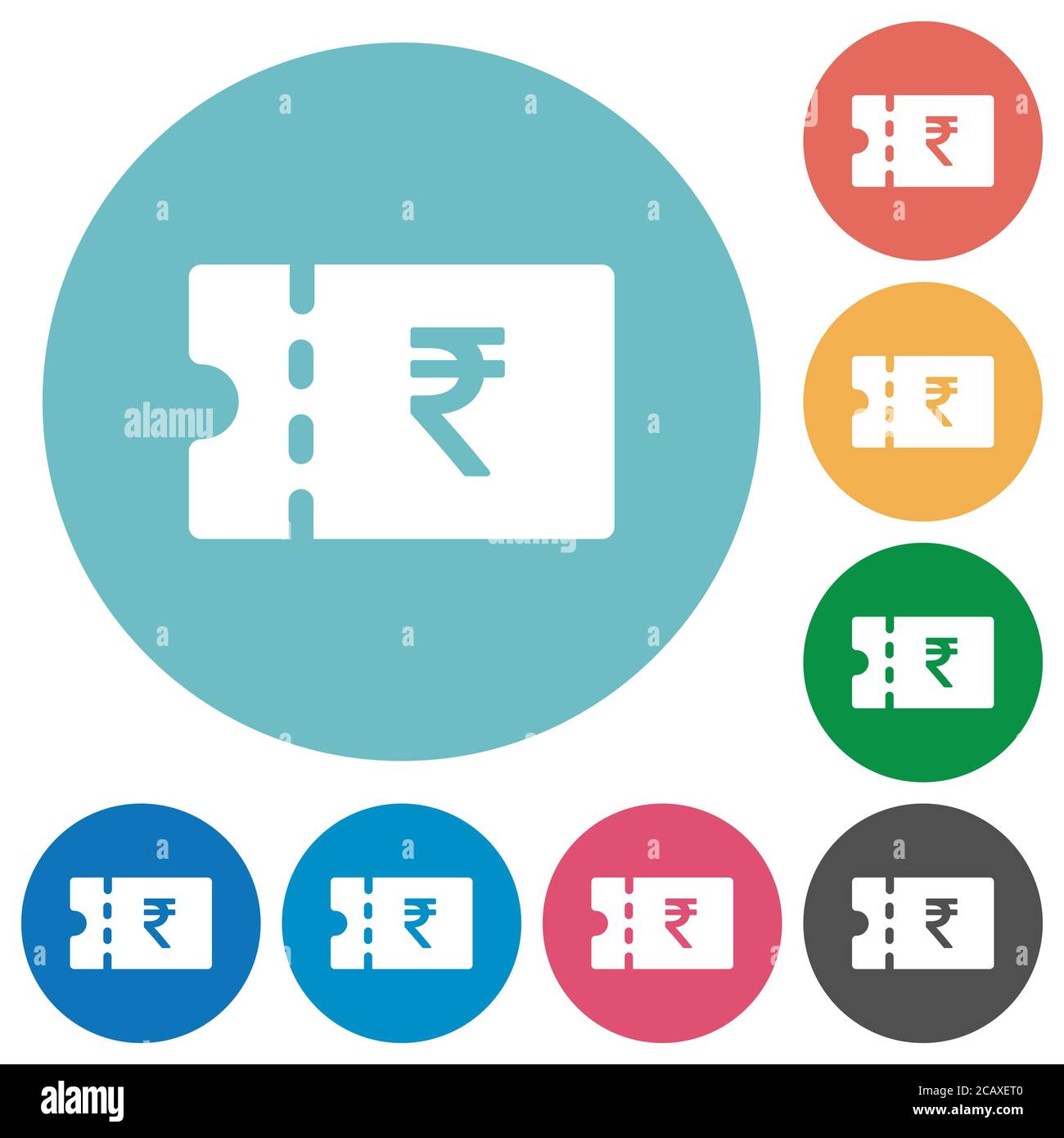 Indian Rupee discount coupon flat white icons on round color ...
