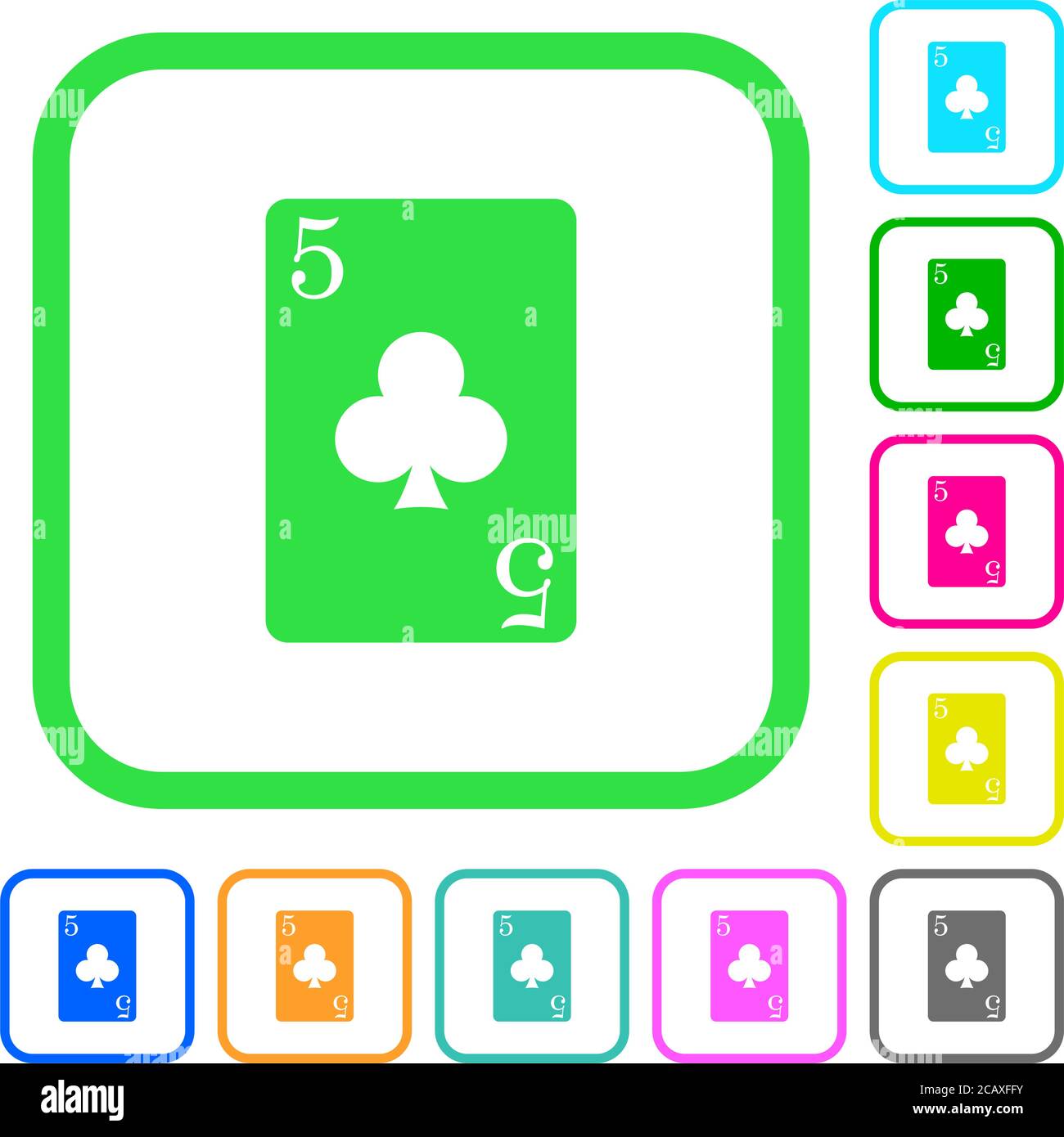 five of clubs card vivid colored flat icons in curved borders on white ...