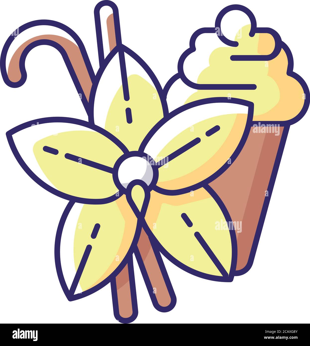 Vanilla RGB color icon. Vanilla flower and sticks. Aromatic flavor ...