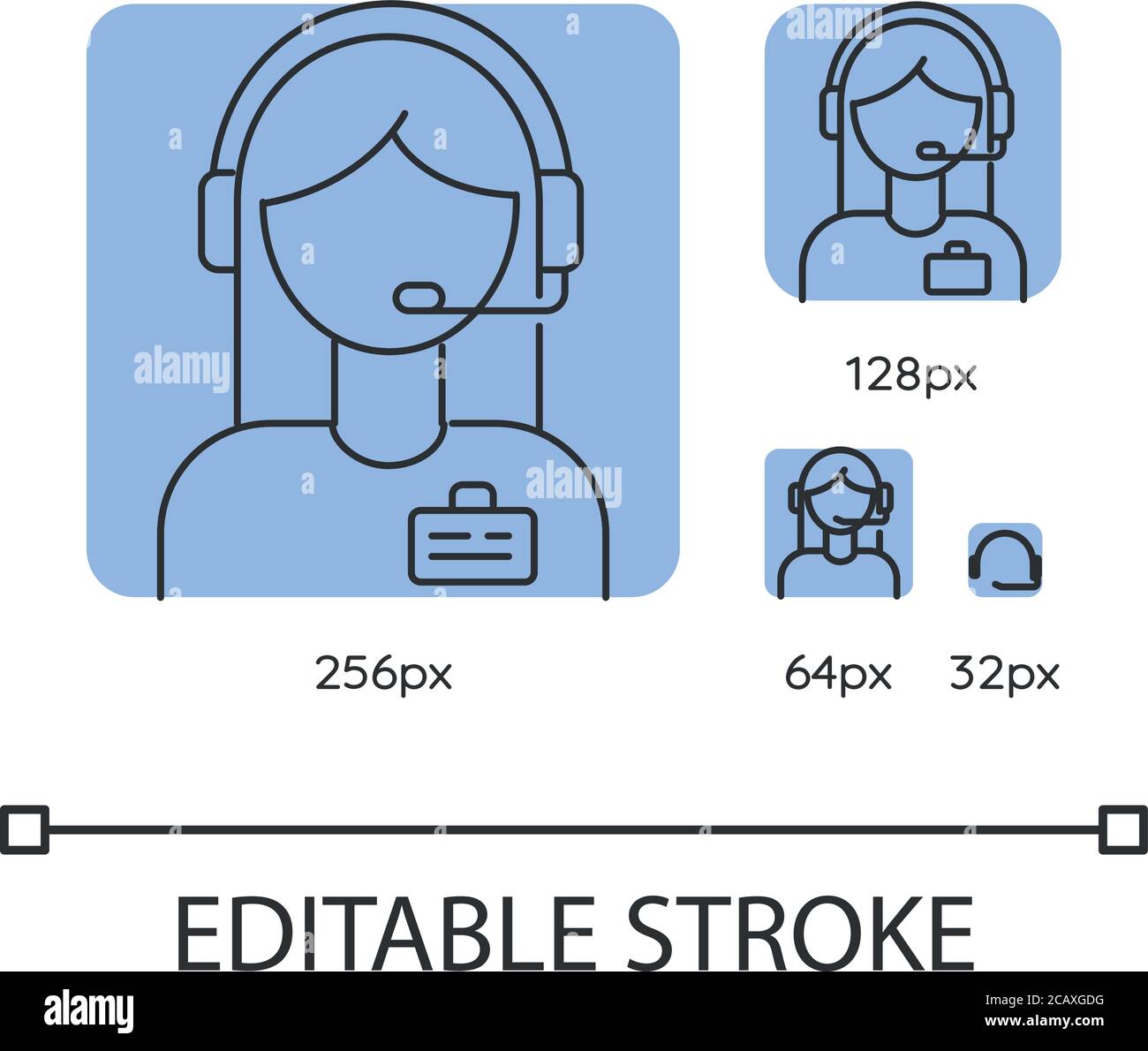 Admin support blue linear icons set. Virtual assistant, online ...