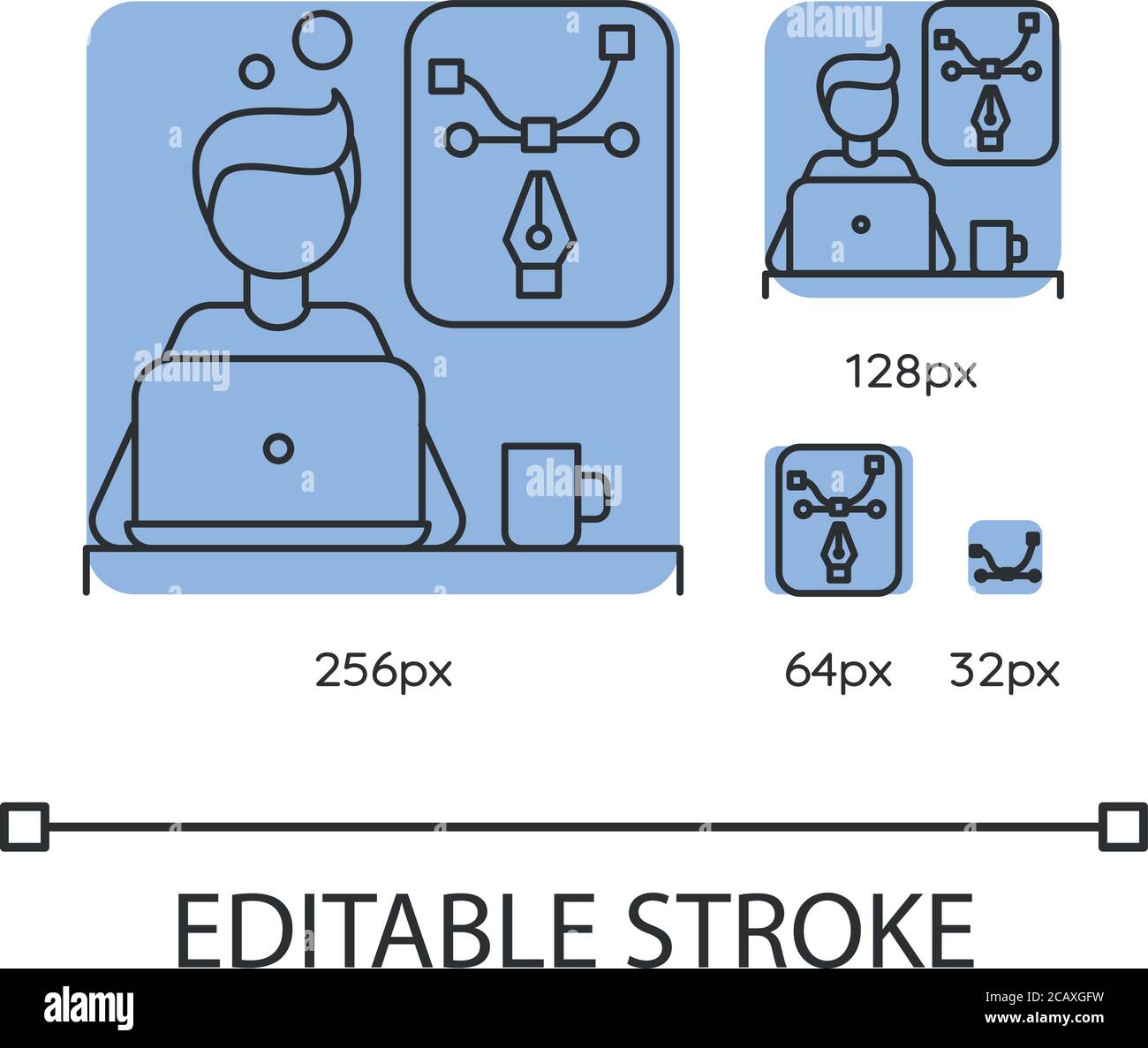 Graphic designer blue linear icons set. Graphic editing, art design ...