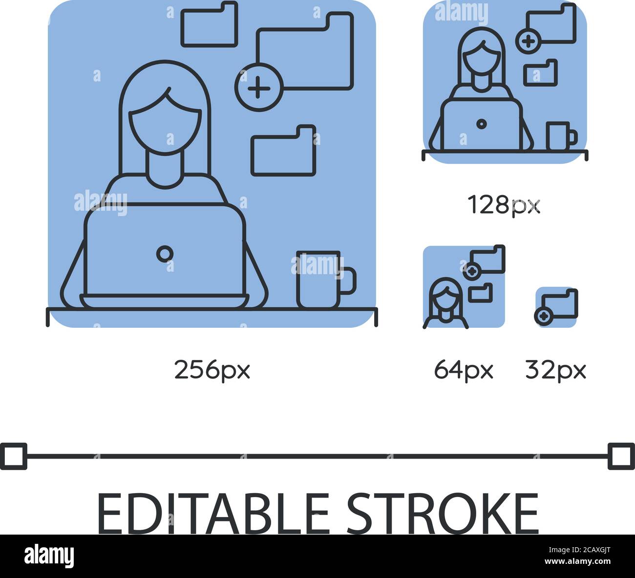 Data entry jobs blue linear icons set. Data tasks and form filling ...