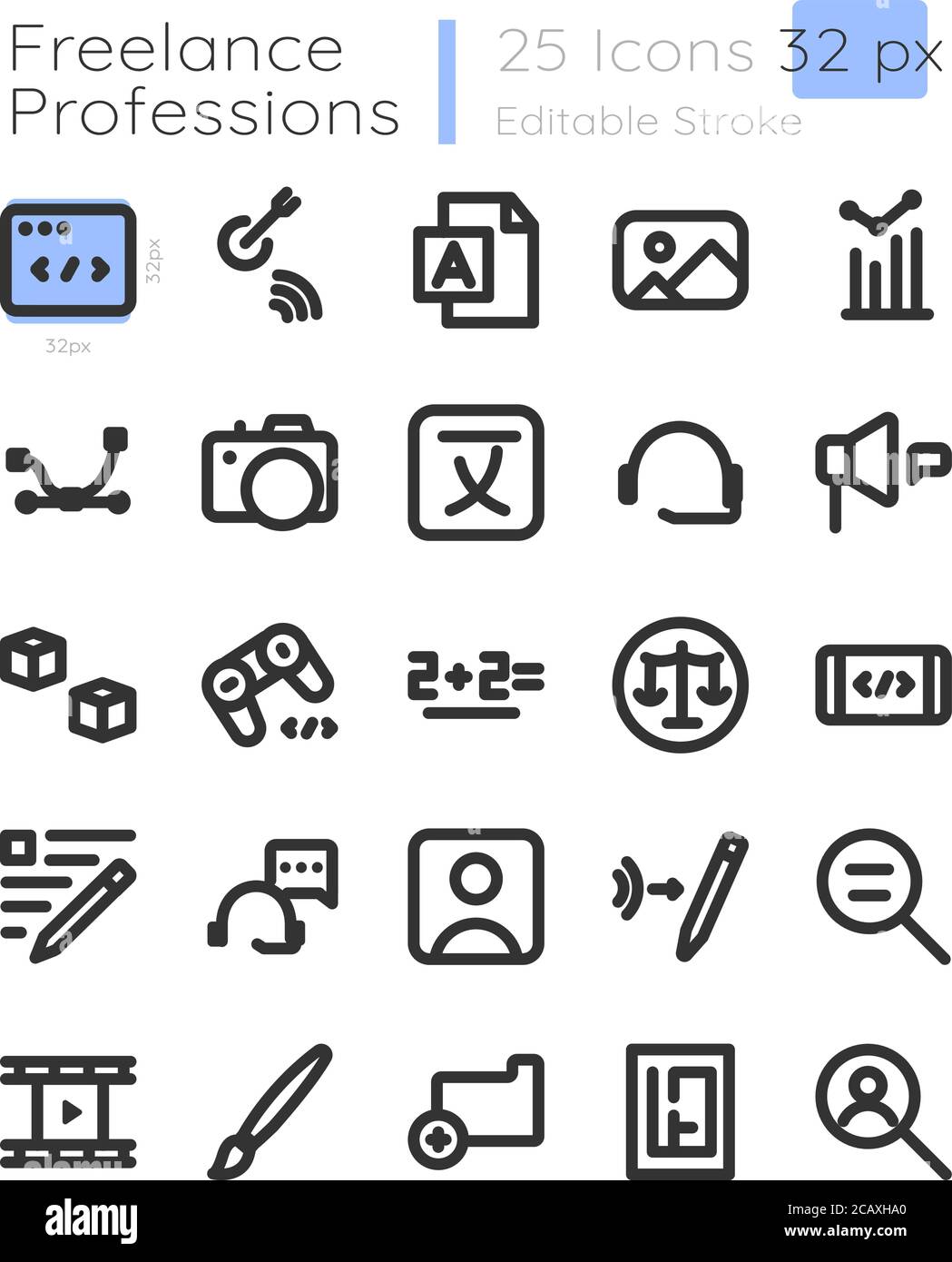Freelance work linear icons set. Web developing. App programming ...