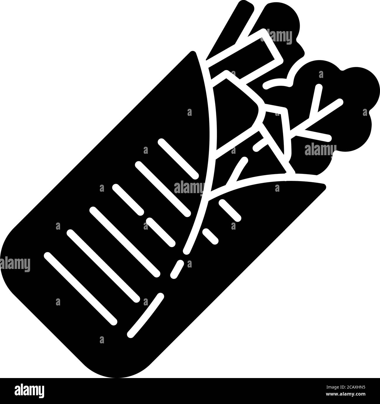 Shawarma black glyph icon. Arabian fast food. Meat wrapped with lettuce ...