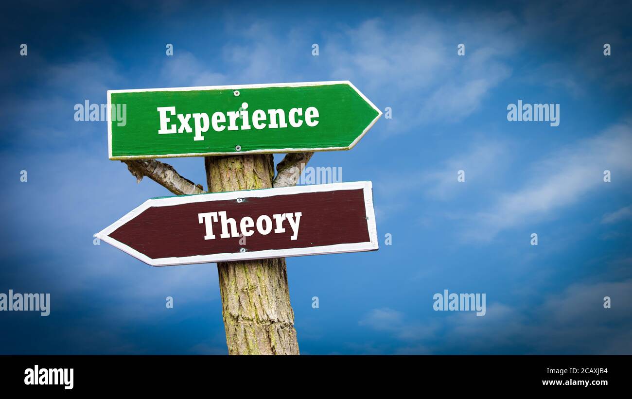 Street Sign the Direction Way to Experience versus Theory Stock Photo ...
