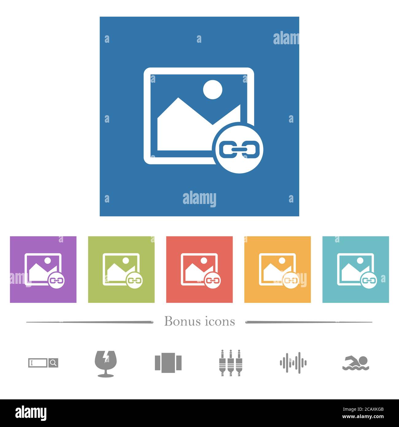 Link image flat white icons in square backgrounds. 6 bonus icons ...
