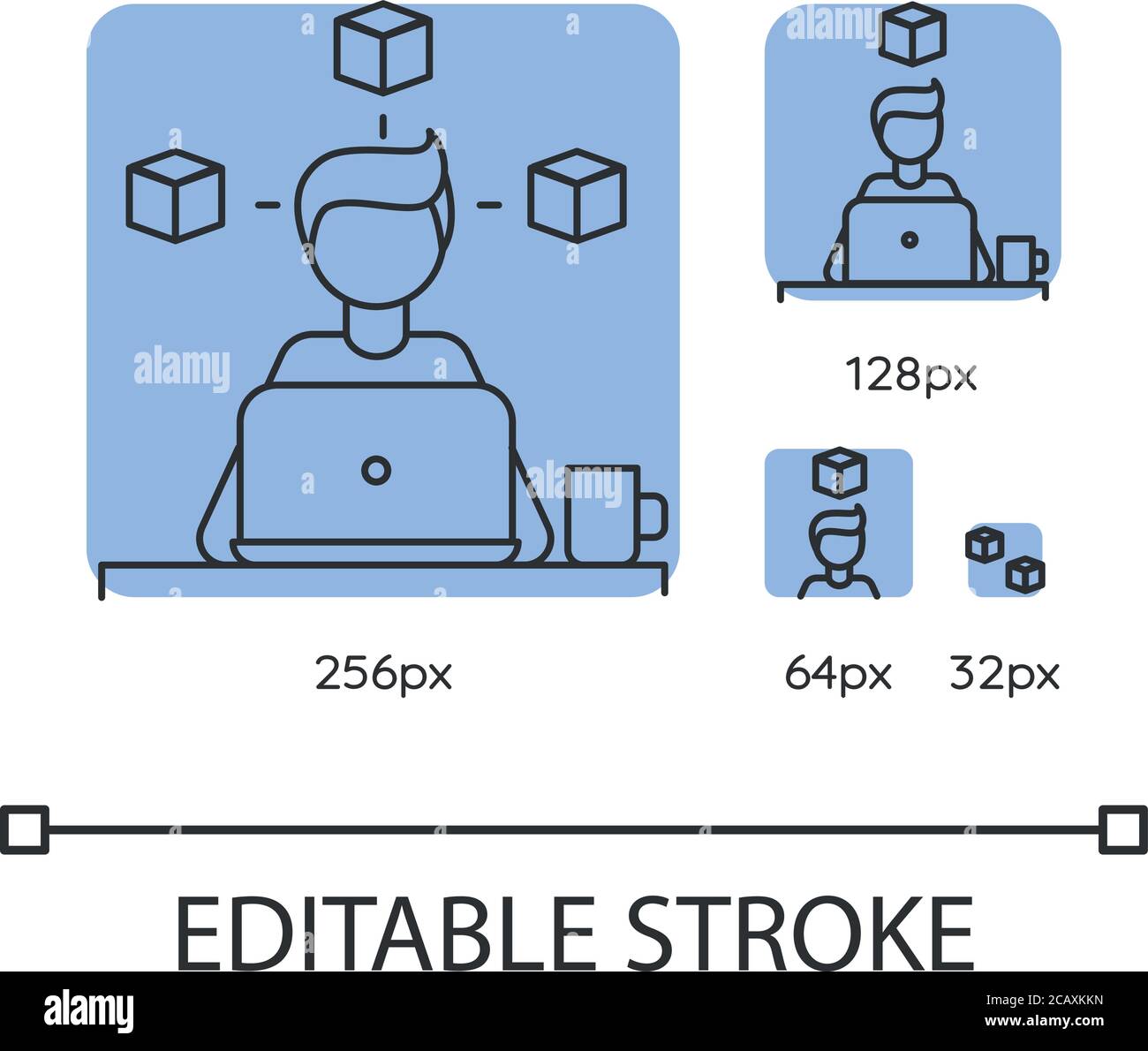 3D and CAD artist blue linear icons set. 3D modelling, prototyping, art ...