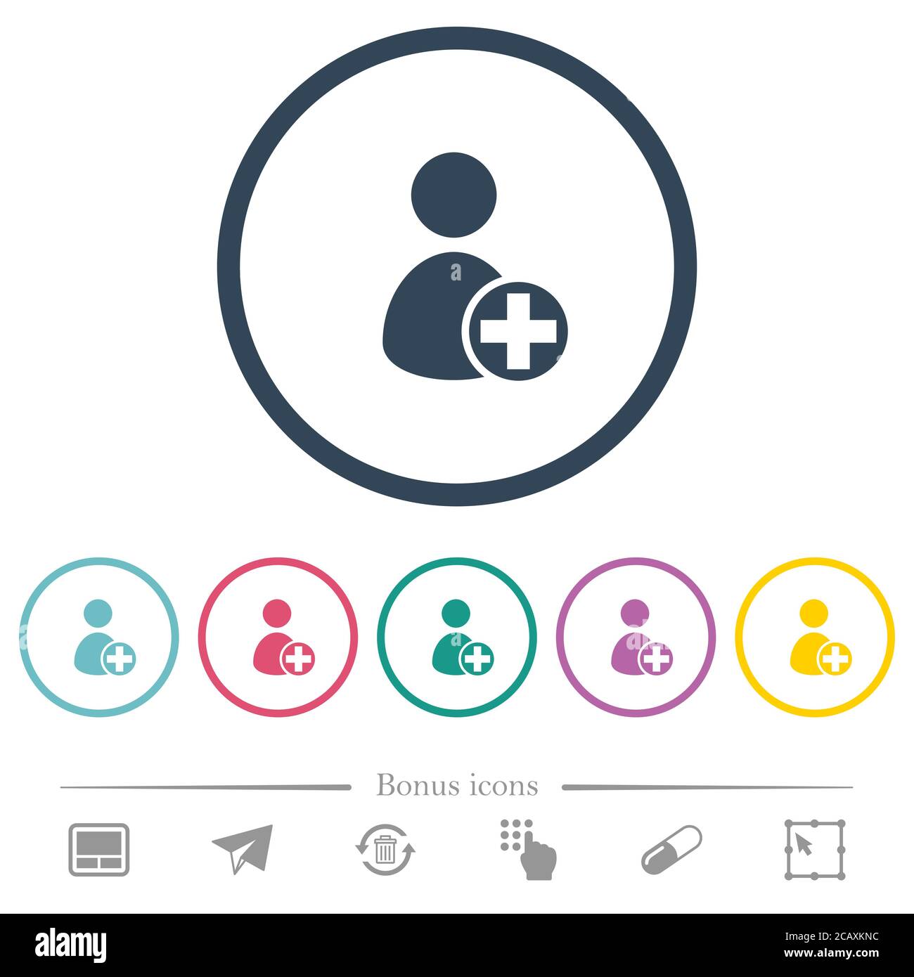 Add new user flat color icons in round outlines. 6 bonus icons included ...