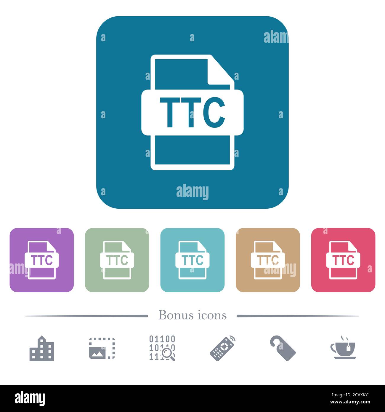 TTC file format white flat icons on color rounded square backgrounds. 6 ...