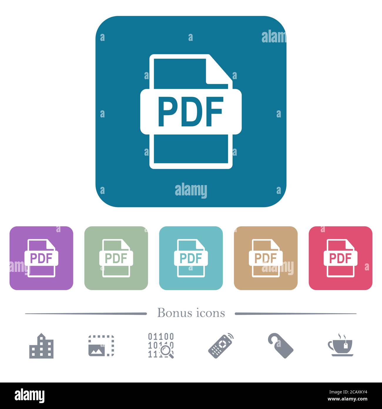 PDF file format white flat icons on color rounded square backgrounds. 6 ...