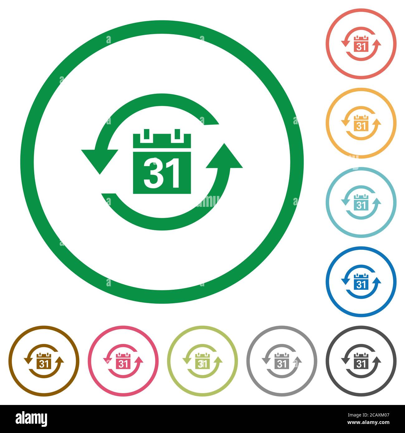 Monthly subscription flat color icons in round outlines on white ...