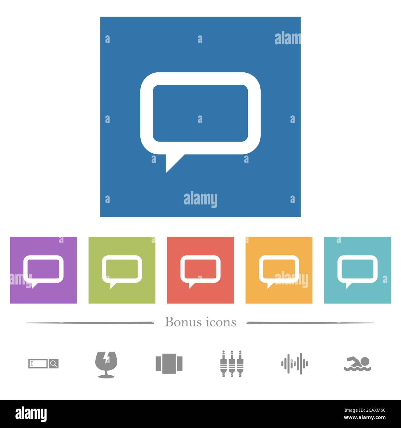 Empty comment bubble flat white icons in square backgrounds. 6 bonus ...