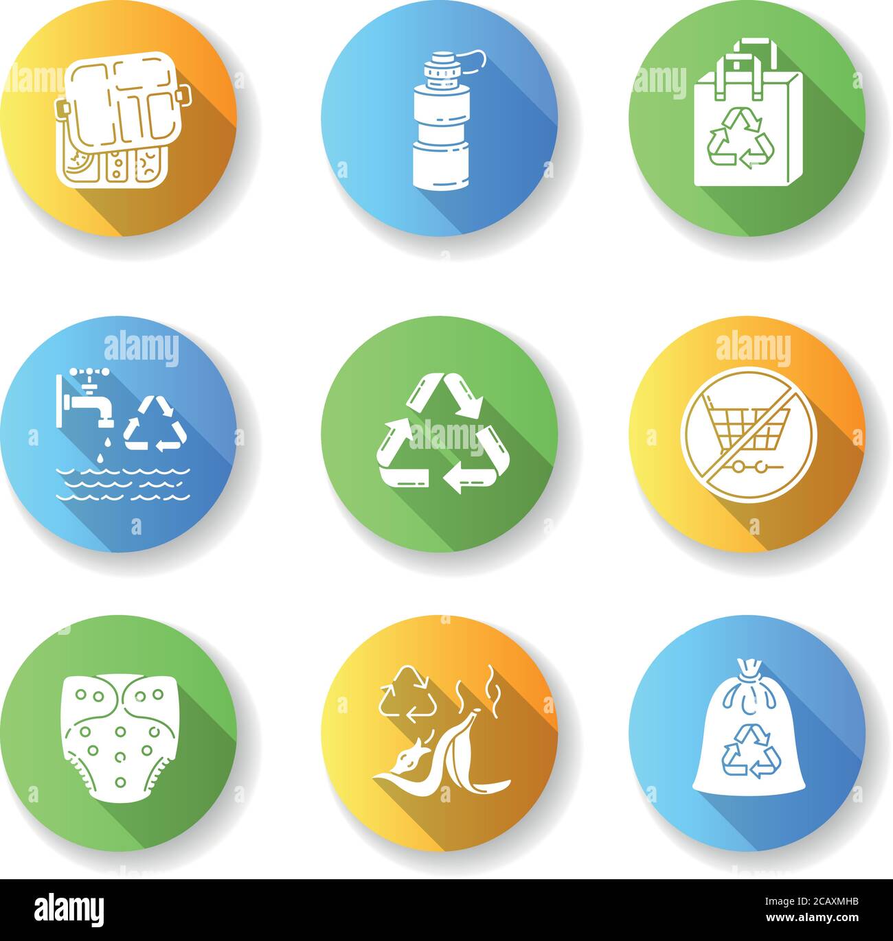 Responsible consumption flat design long shadow glyph icons set ...