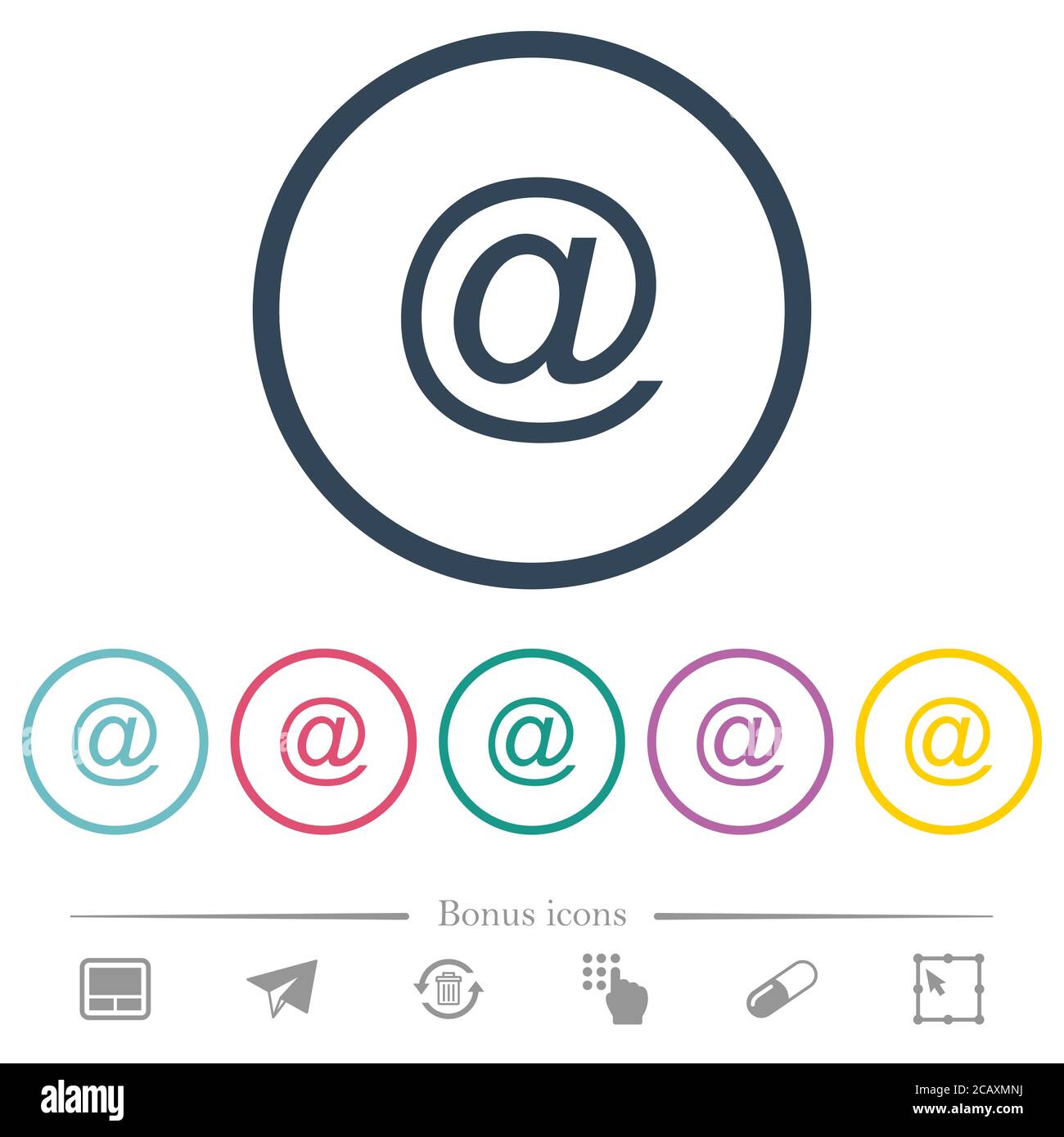 Single email symbol flat color icons in round outlines. 6 bonus icons ...