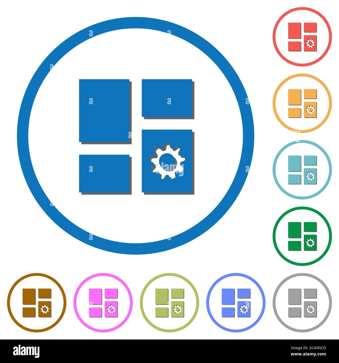 Dashboard settings flat color vector icons with shadows in round ...