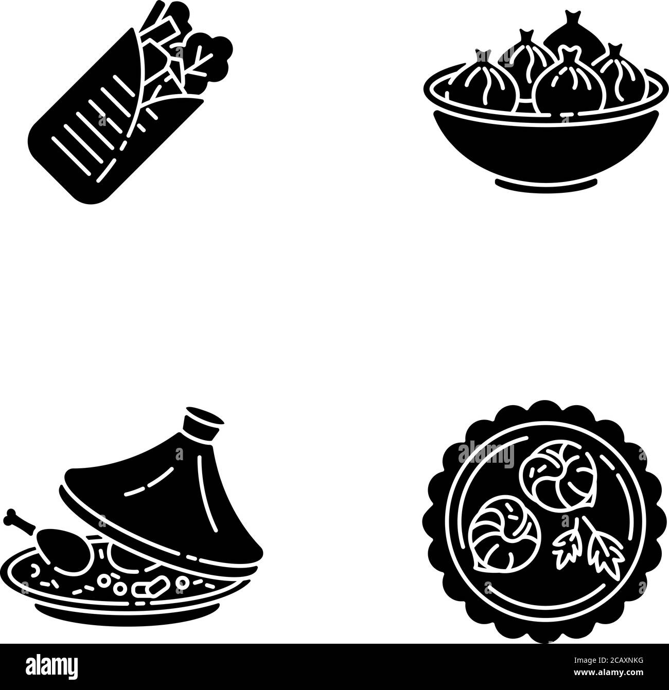 Traditional dish black glyph icons set on white space. Shawarma from ...