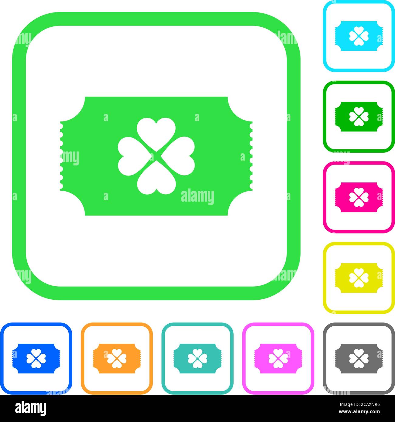 Lottery ticket vivid colored flat icons in curved borders on white ...