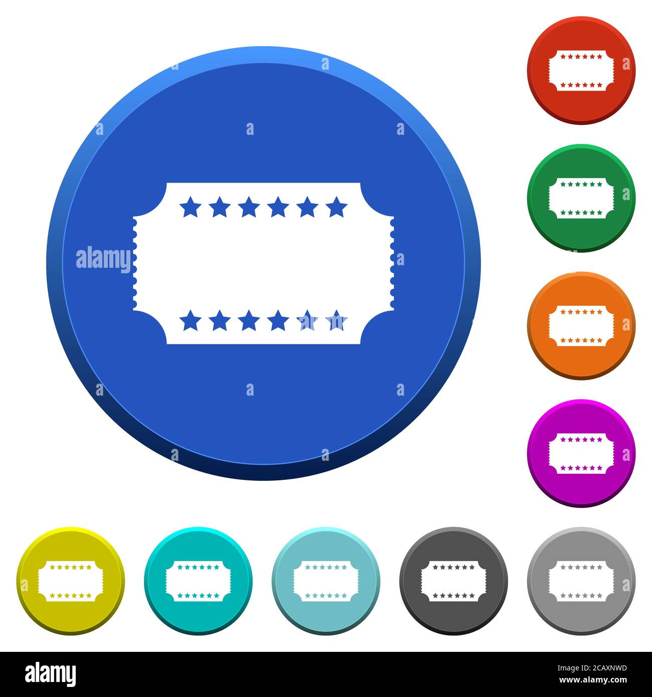 Ticket with stars round color beveled buttons with smooth surfaces and ...
