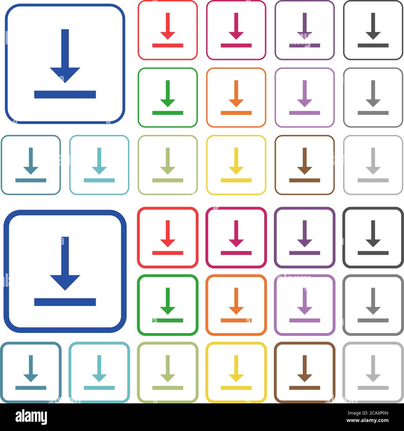 Vertical align bottom color flat icons in rounded square frames. Thin and thick versions ...